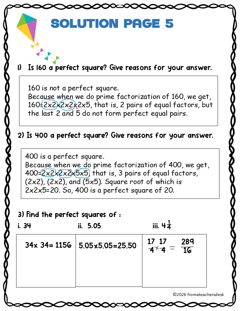 Evaluation, Estimation of Square Root and Perfect Squares Math ...