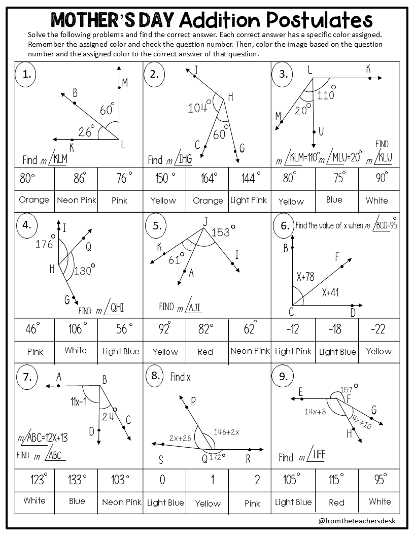 Grade 8 Geometry Angle Addition Postulates - From Books To Bundles